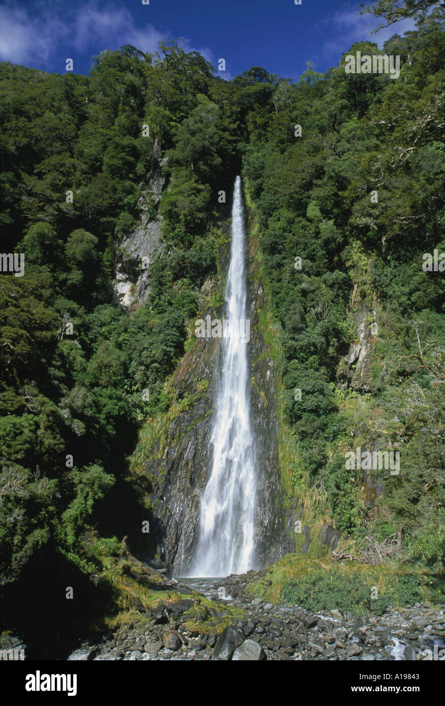 Fantail Waterfall by the Makarpra River near the Haast Pass in the ...
