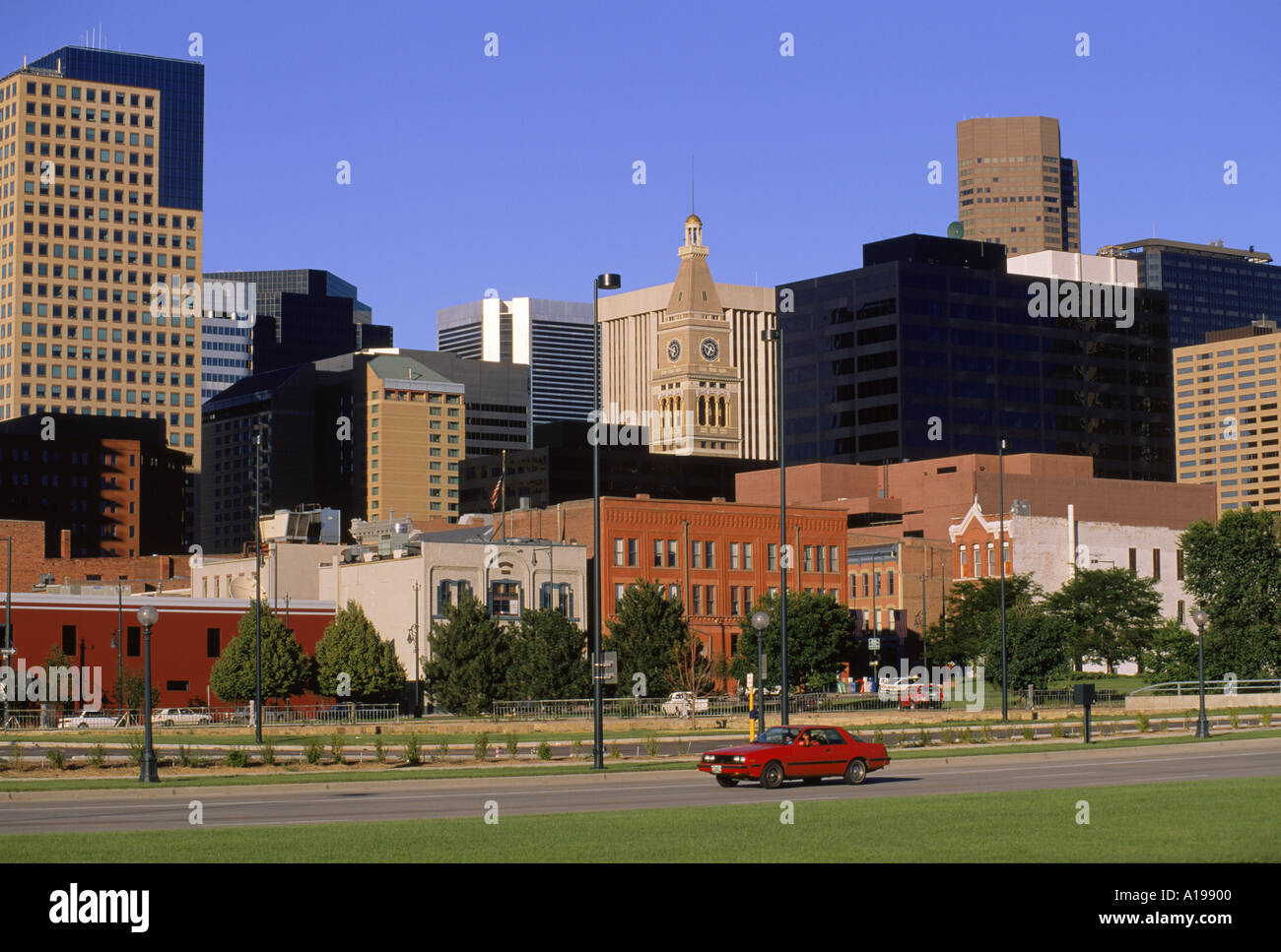 Old and new buildings form the city skyline of Denver Colorado USA R ...