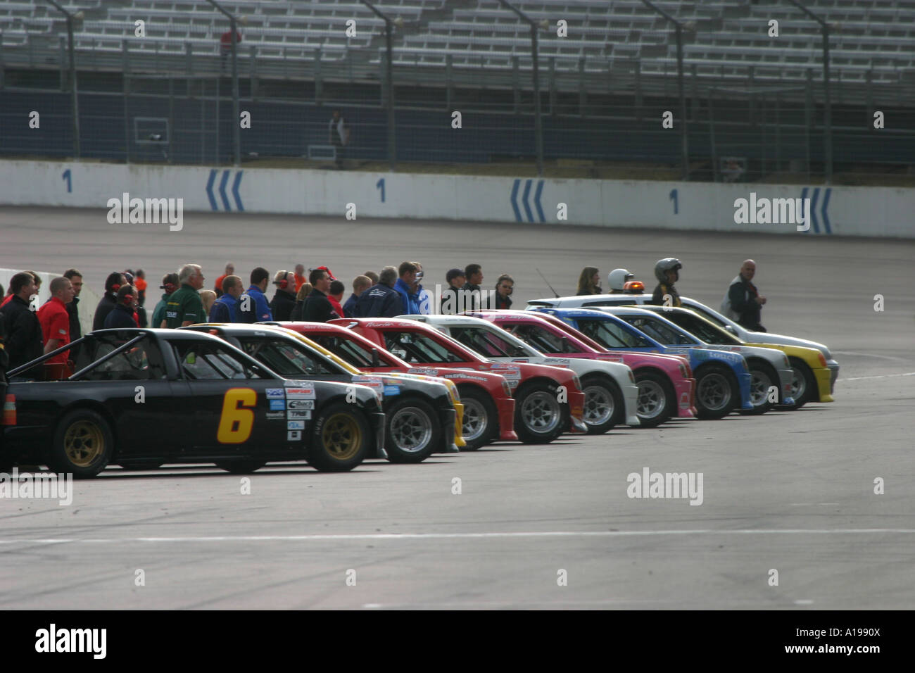 Racing pick up trucks lined up before the start of a race Stock Photo ...