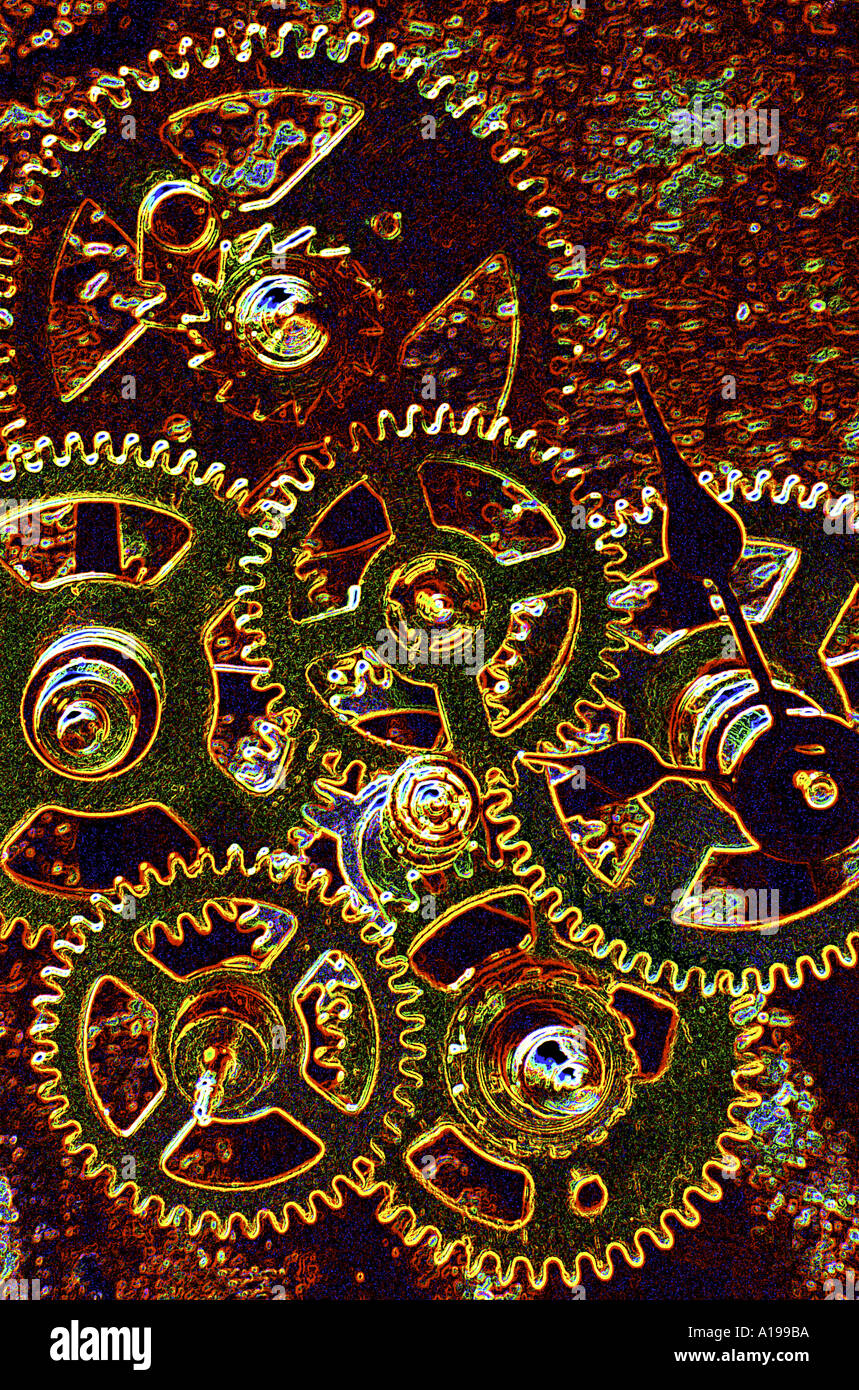 Clockwork gear wheels line art Stock Photo - Alamy