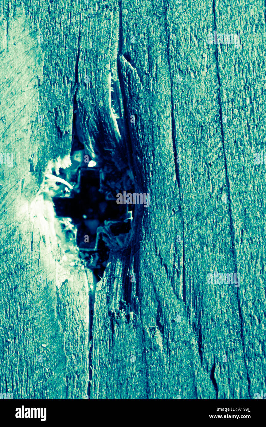 Screw in wood cross process effect Stock Photo - Alamy