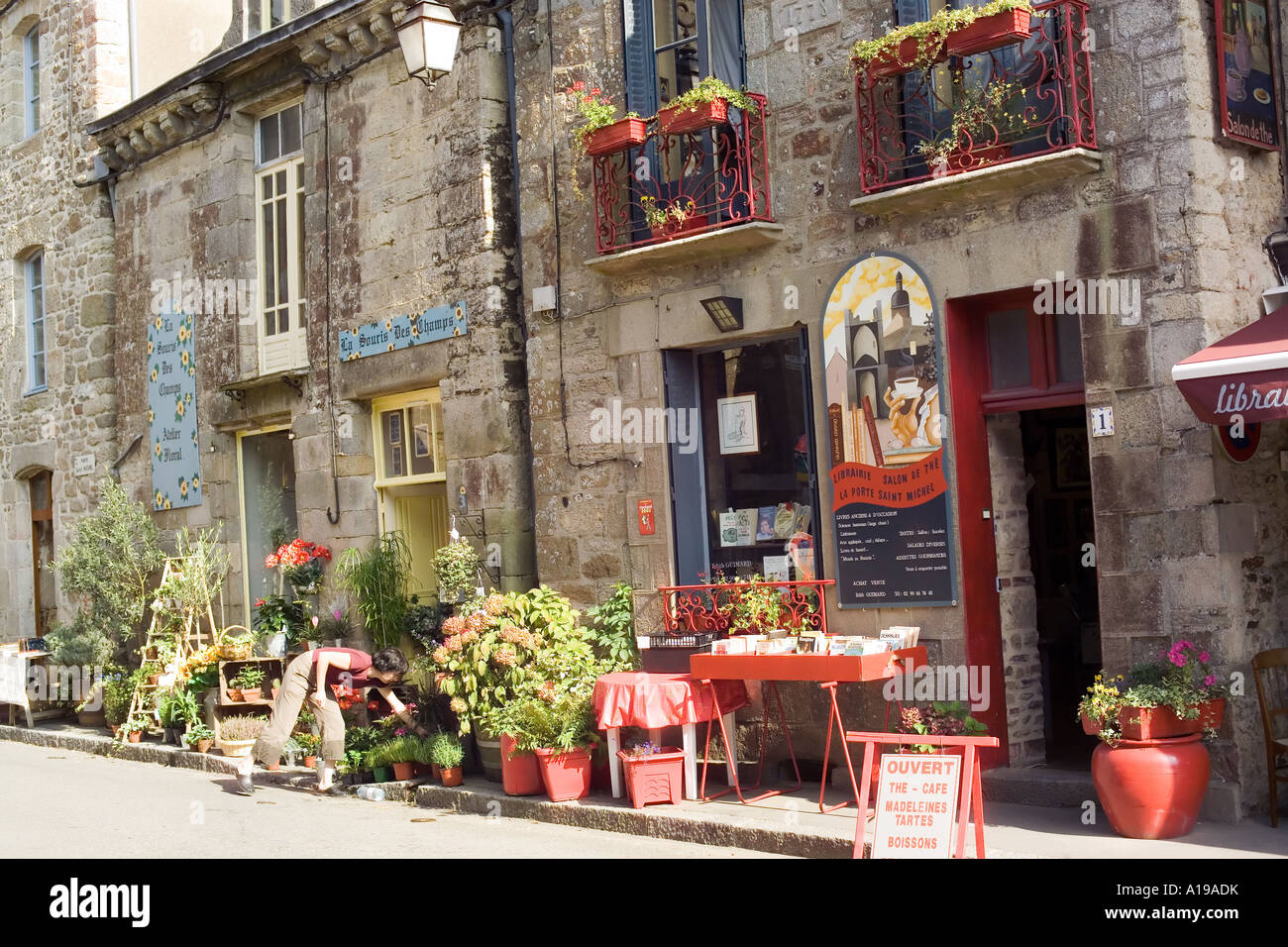 Bookstore and florist shop, Becherel, Brittany, France Stock Photo - Alamy