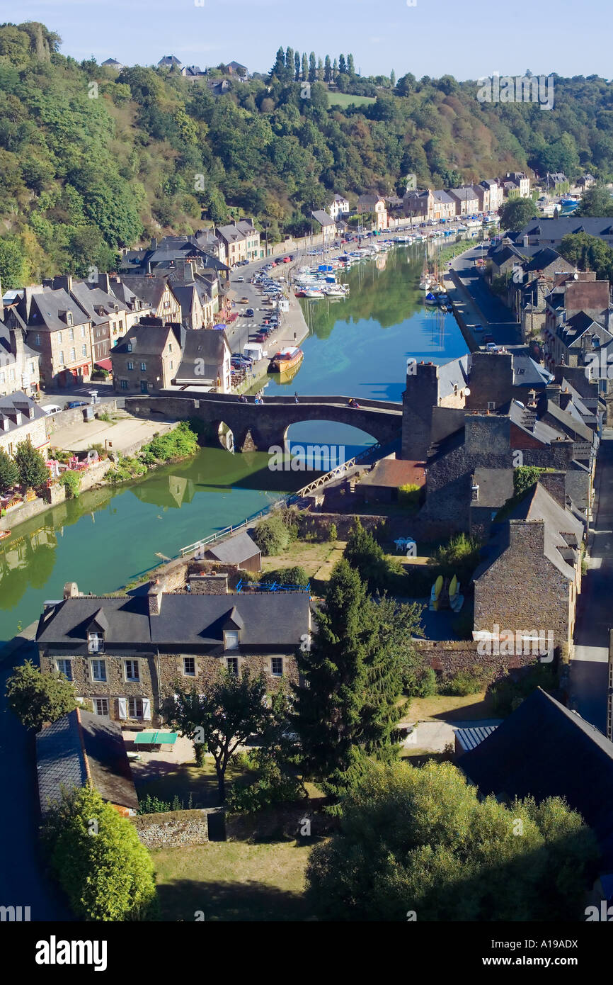 Houses and Gothic bridge, Rance river, Dinan, Brittany, France Stock ...