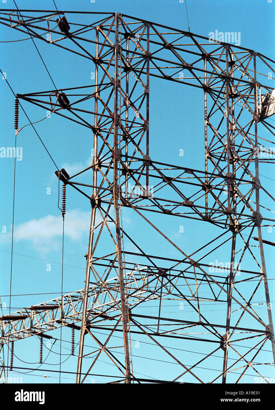 an electrical substation tower with high voltage lines Stock Photo - Alamy
