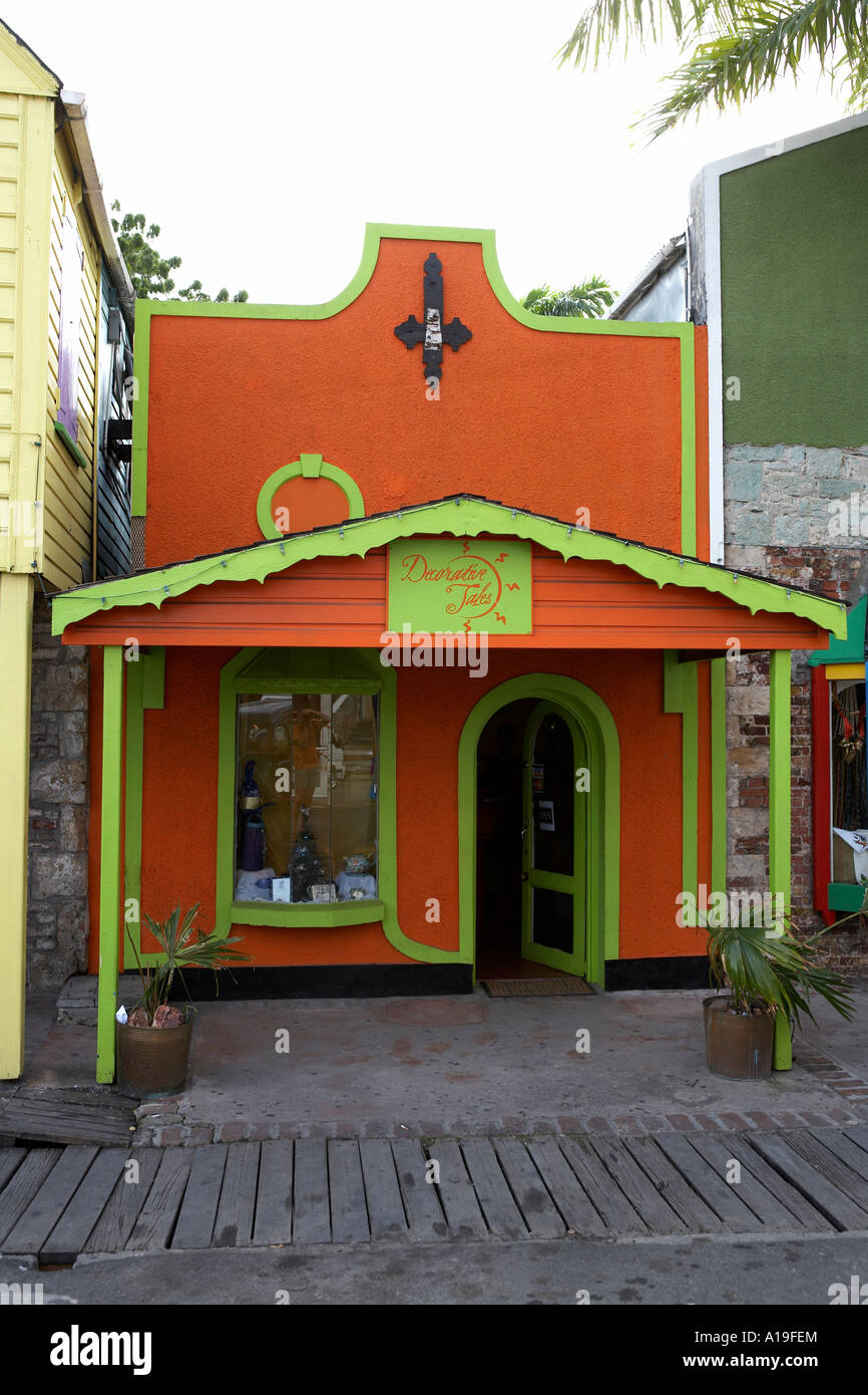 brightly painted shop fronts on redcliffe quay St. Johns Antigua ...