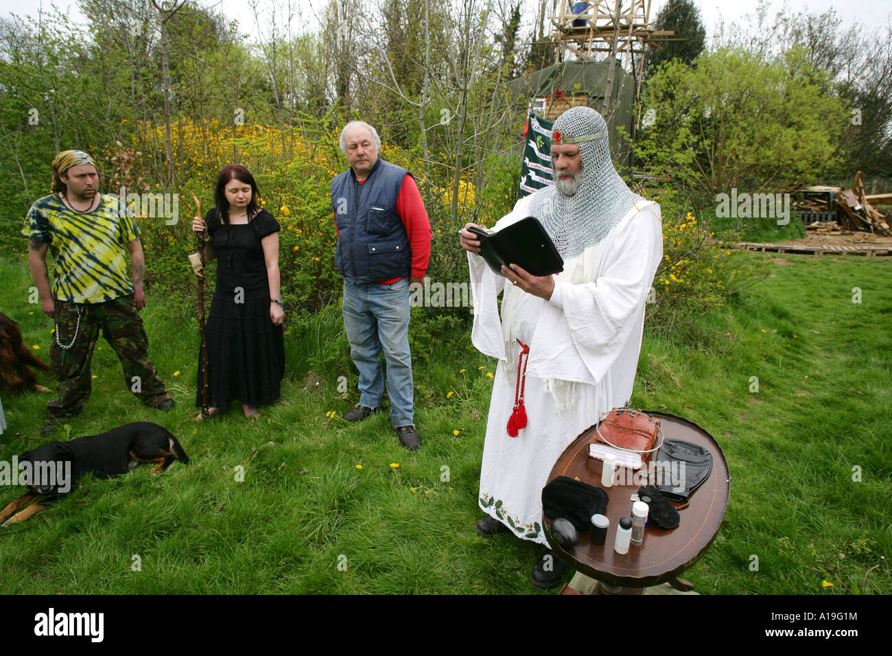 Druid King Arthur Pendragon conducts a ceremony at Priory Crescent ...