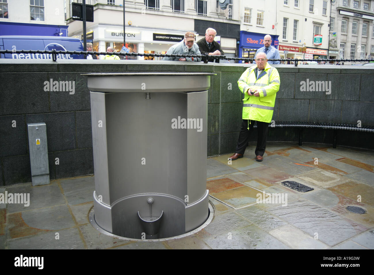 A council worker activates the Urilift public lavatory using a remote ...