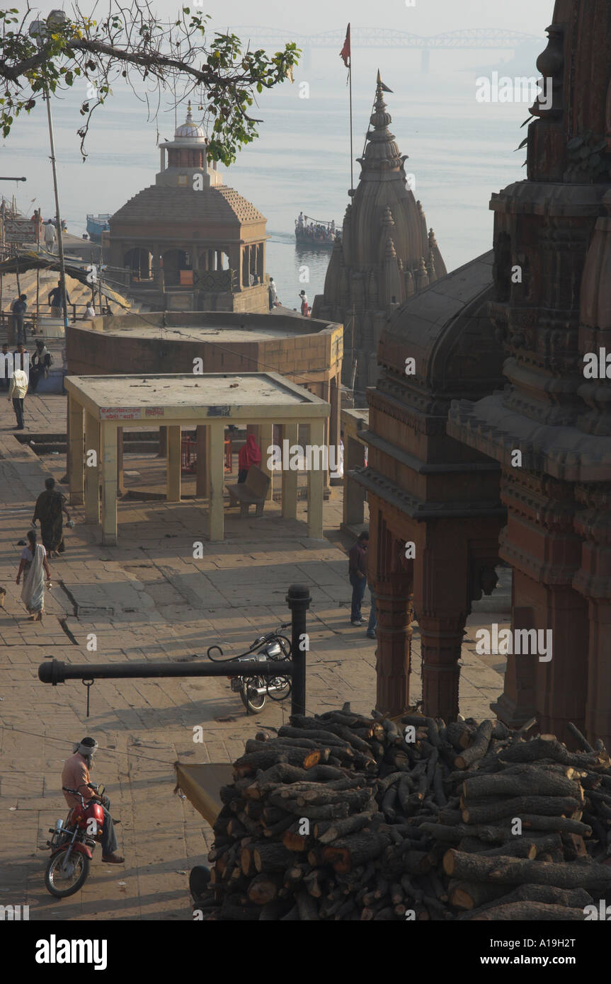India Uttar Pradesh Ganges valley Varanassi view from above from the ...