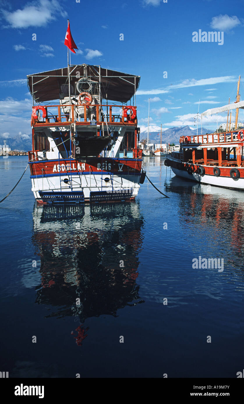 A colourful display of boats in Antalyas Roman walled harbour Antalya ...