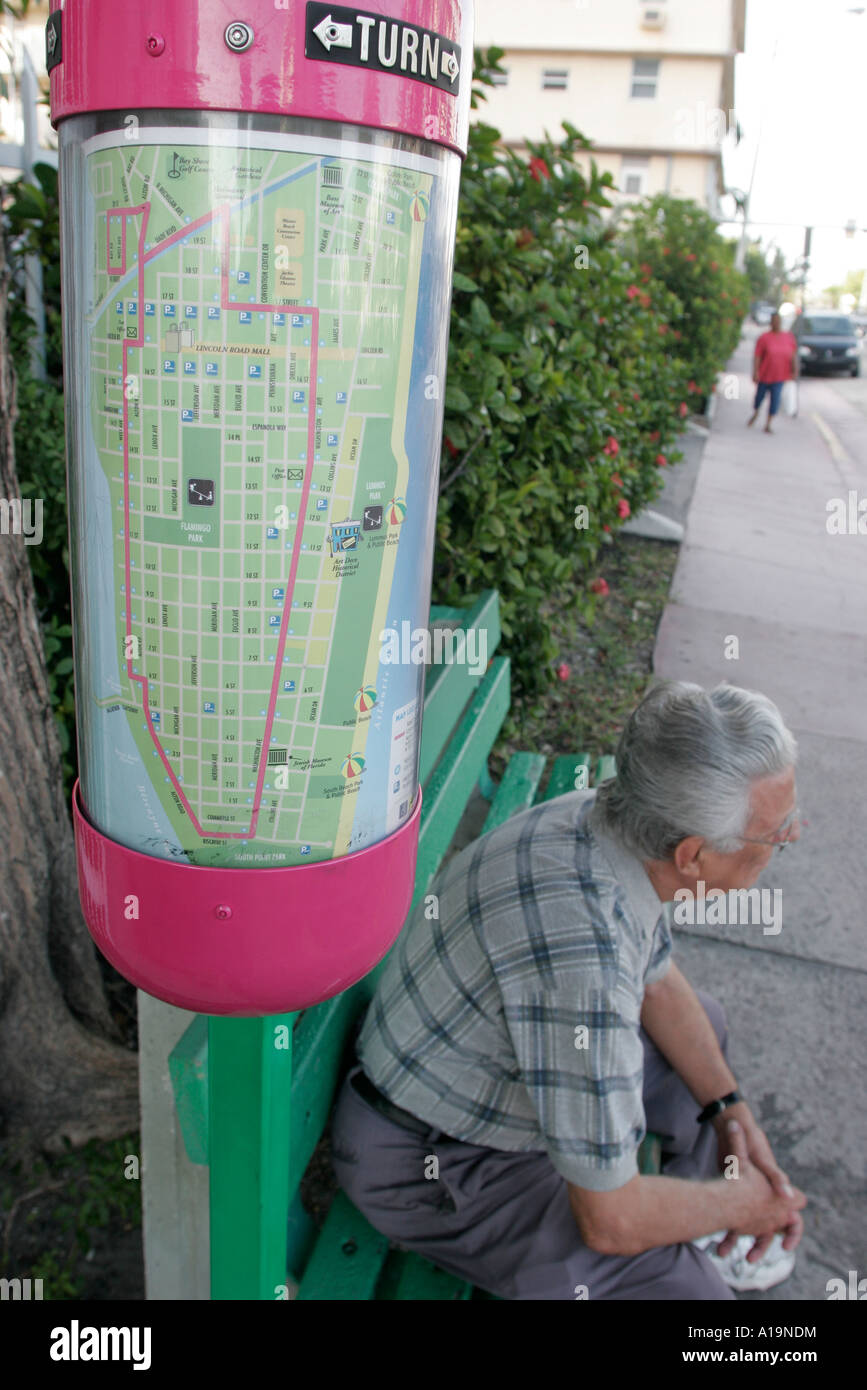 Miami Beach Florida,West Avenue,MetroDade public bus stop,map,highway ...
