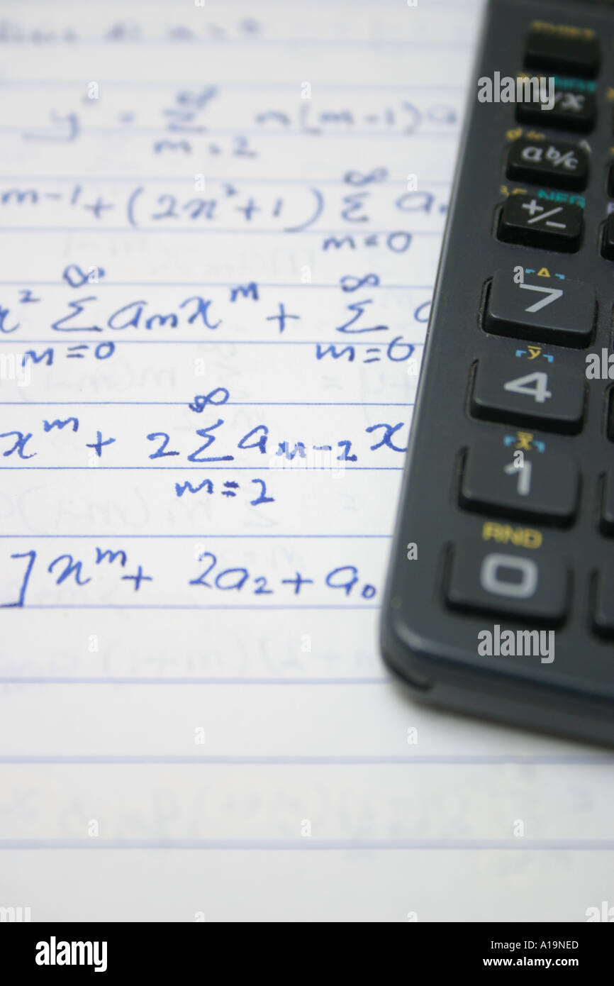 calculator and college mathematics homework concept education Stock ...