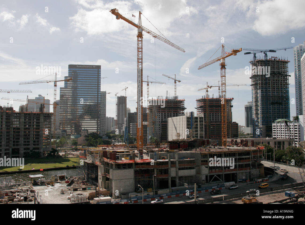 Miami Florida,under new construction site building builder,boom,cranes ...