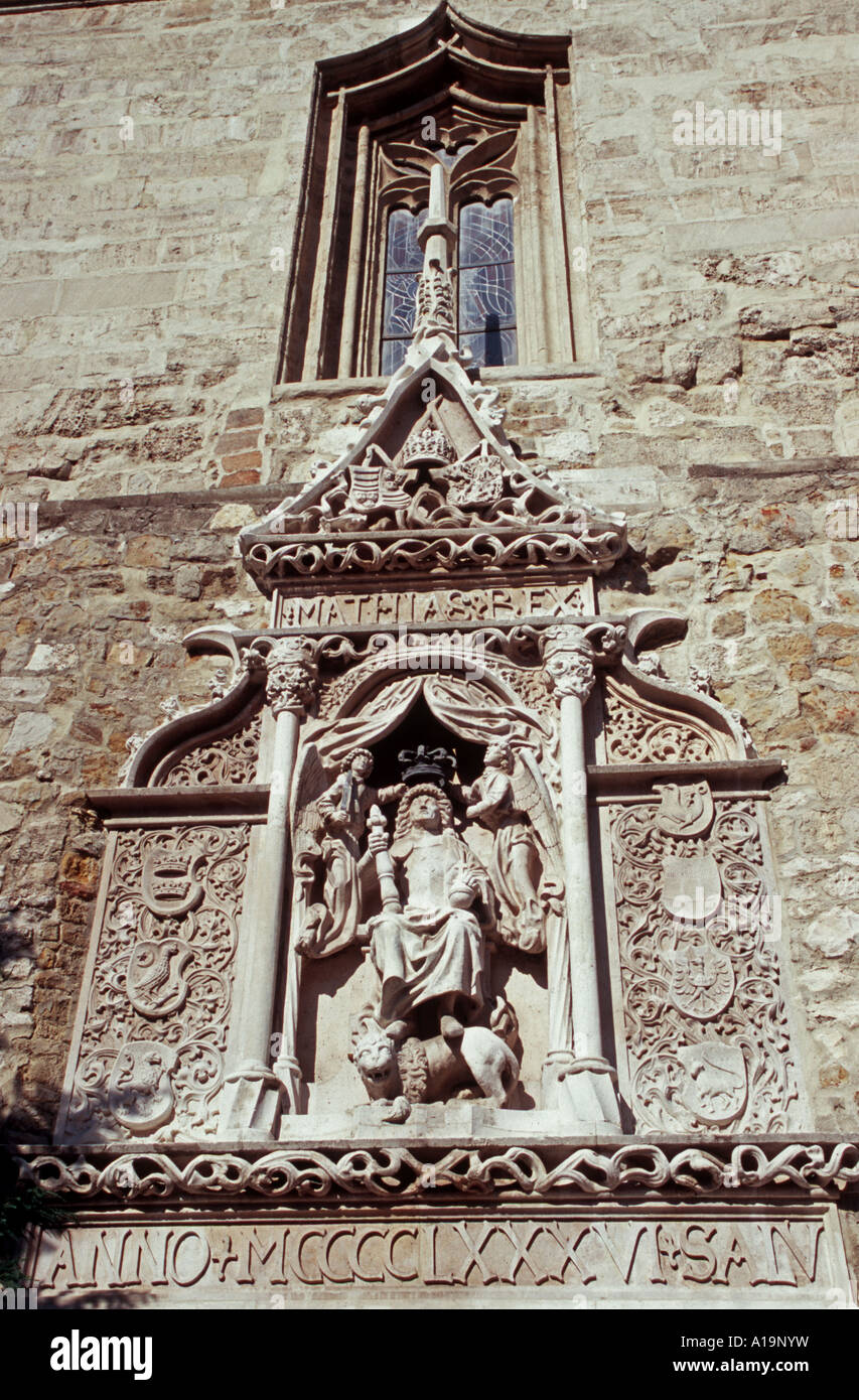 Stone carved relief near the 13th Century Matthias Church Budapest ...