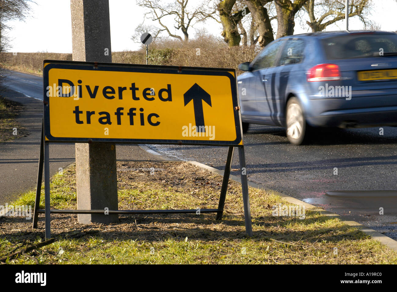 Diverted traffic sign Stock Photo - Alamy