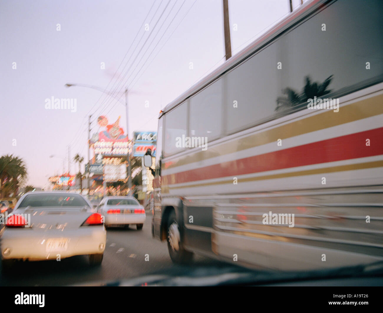 View of bus in traffic from the inside of car Stock Photo - Alamy