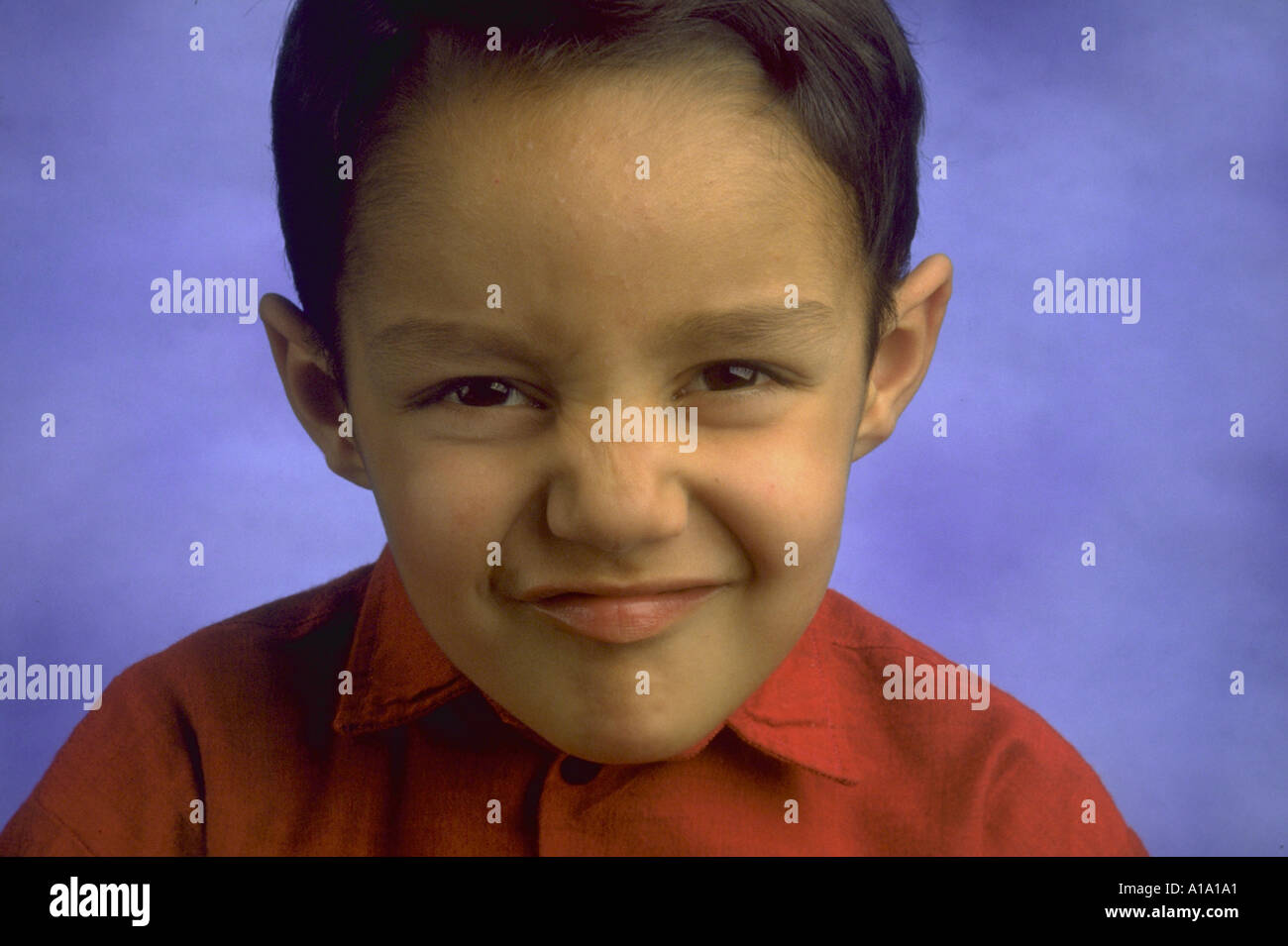 Portrait of young Indian boy curling his nose and making a face Stock ...