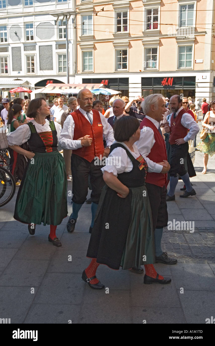 Austria Styria Graz visiting German folk dancers give a street ...