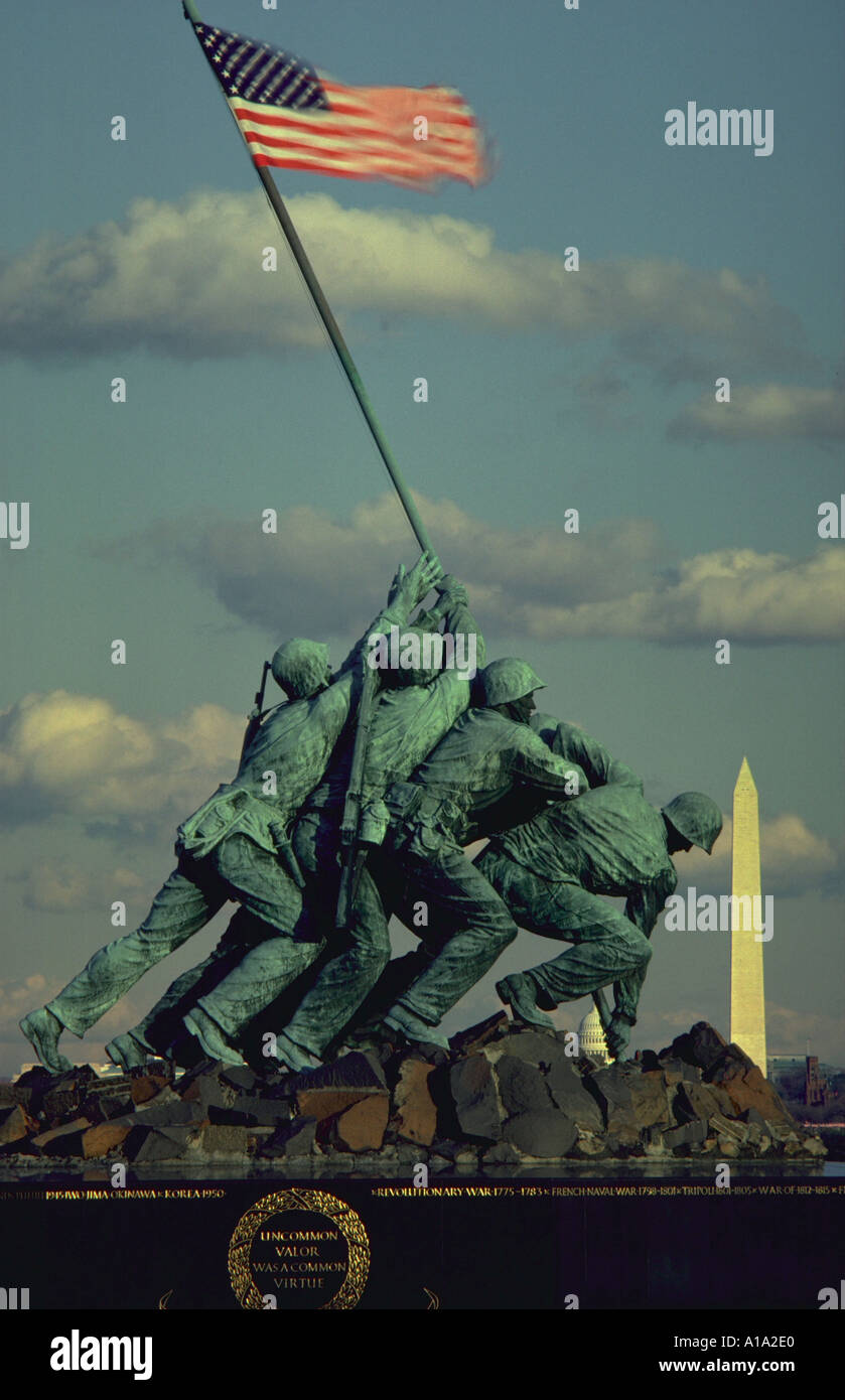 Iwo Jima Memorial showing statue of Marine Corps soldiers with the ...