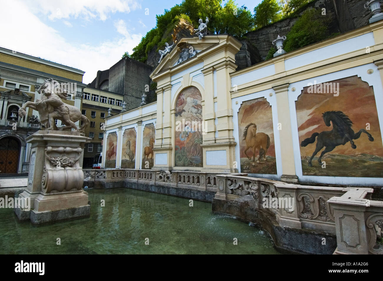 Austria Salzburg Pferdeschwemme horse trough circa 1700 Stock Photo - Alamy