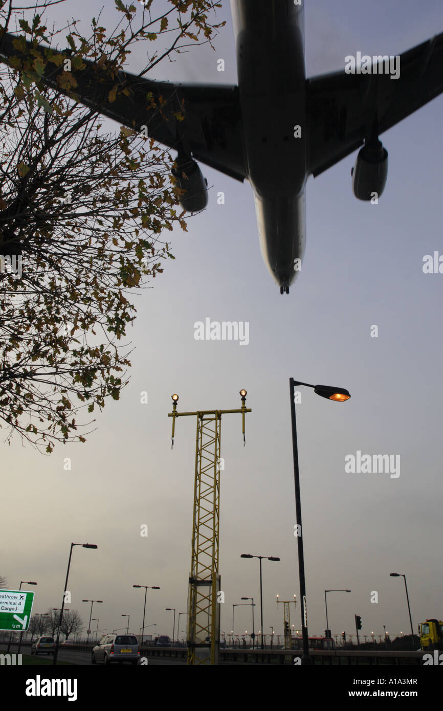 Airport landing lights with commercial passenger jet plane airliner ...