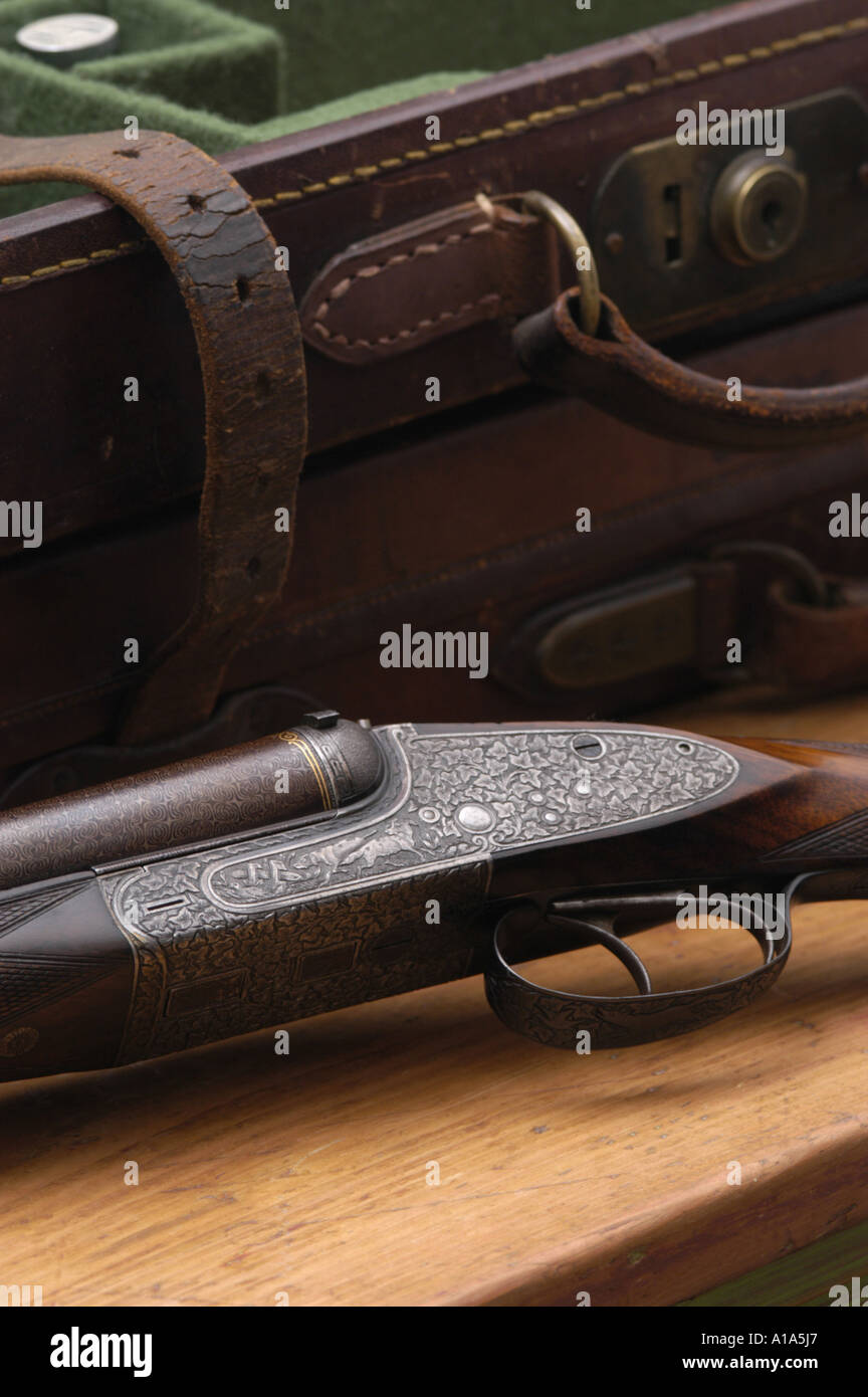 Vintage shotgun circa 1900's with damascus steel barrel barrell and ...