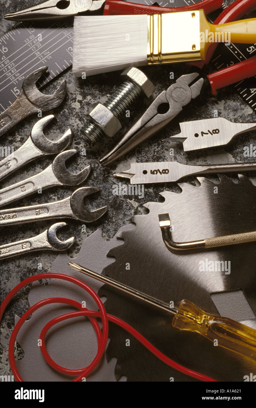 Assorted construction tools Stock Photo - Alamy