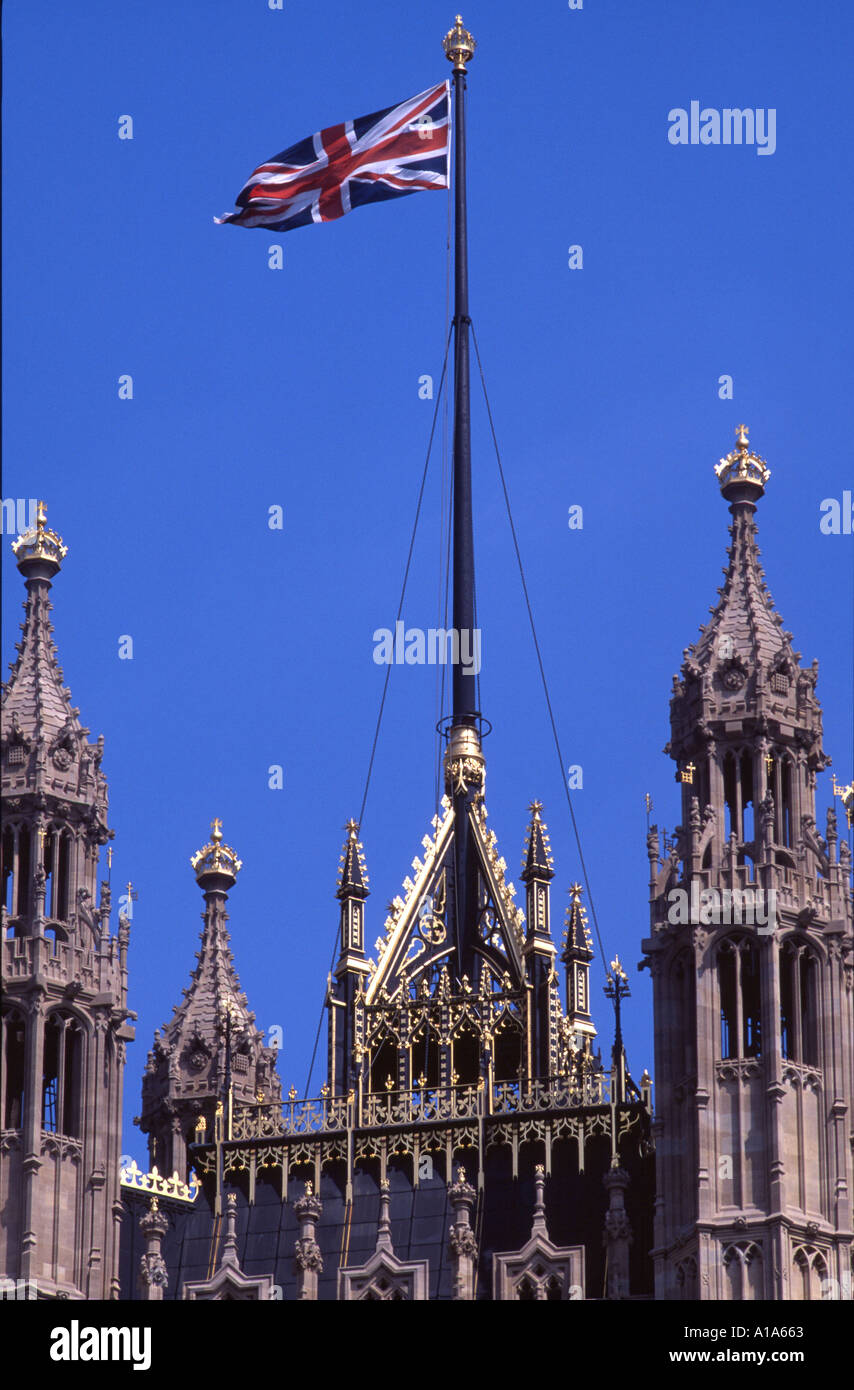Union Flag Jack flying over Palace of Westminster London UK Stock Photo ...