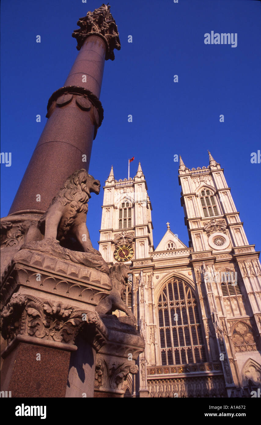 Westminster Abbey West Front Towers with monument in foreground London ...