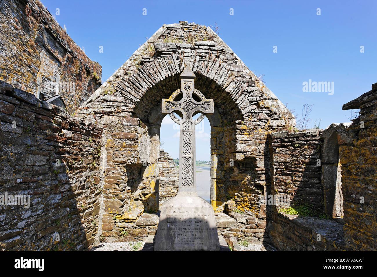 A celtic cross in the Timoleague Abbey, Cork, Ireland Stock Photo - Alamy