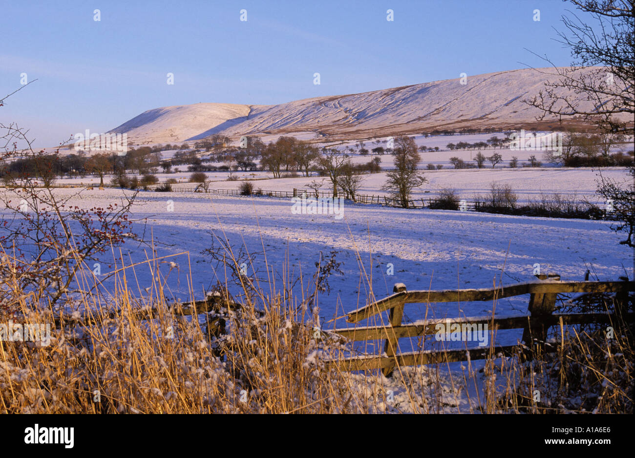 Pendle Hill in the snow Lancashire England. Home of the Quaker movement ...