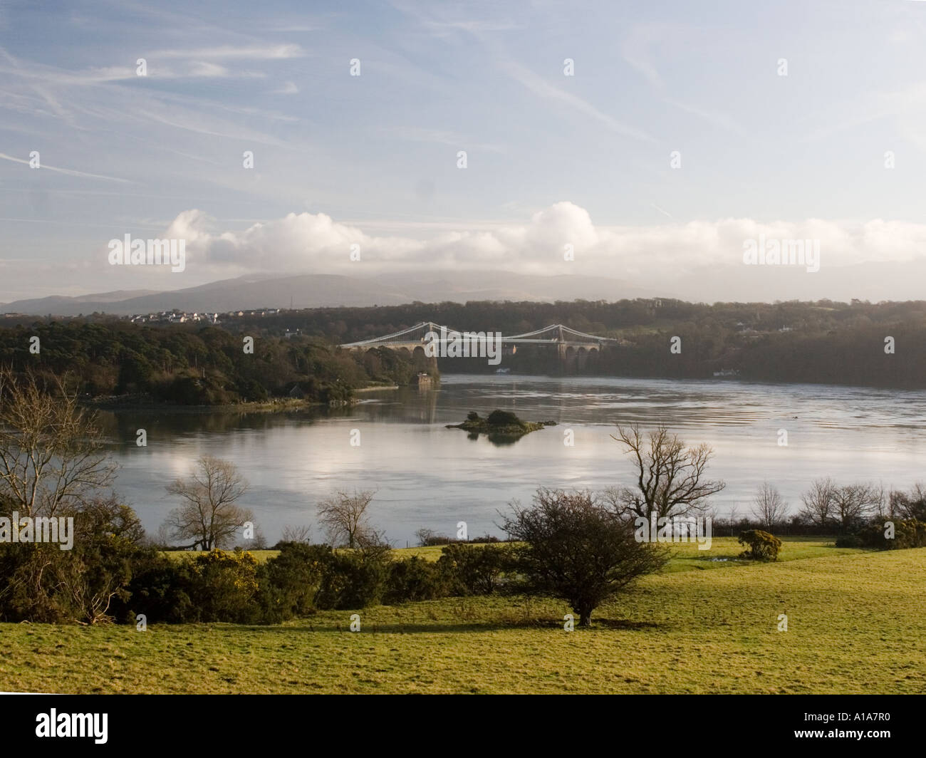 The Menai Suspension Bridge and Menai Straits from Anglesey, North ...