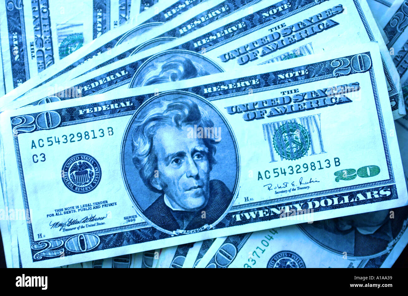 Horizontal studio image of a group of twenty dollar bills Stock Photo ...