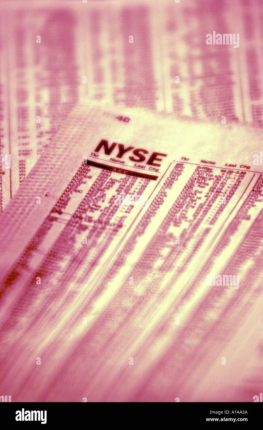 Vertical color image of NYSE page in a newspaper Stock Photo - Alamy