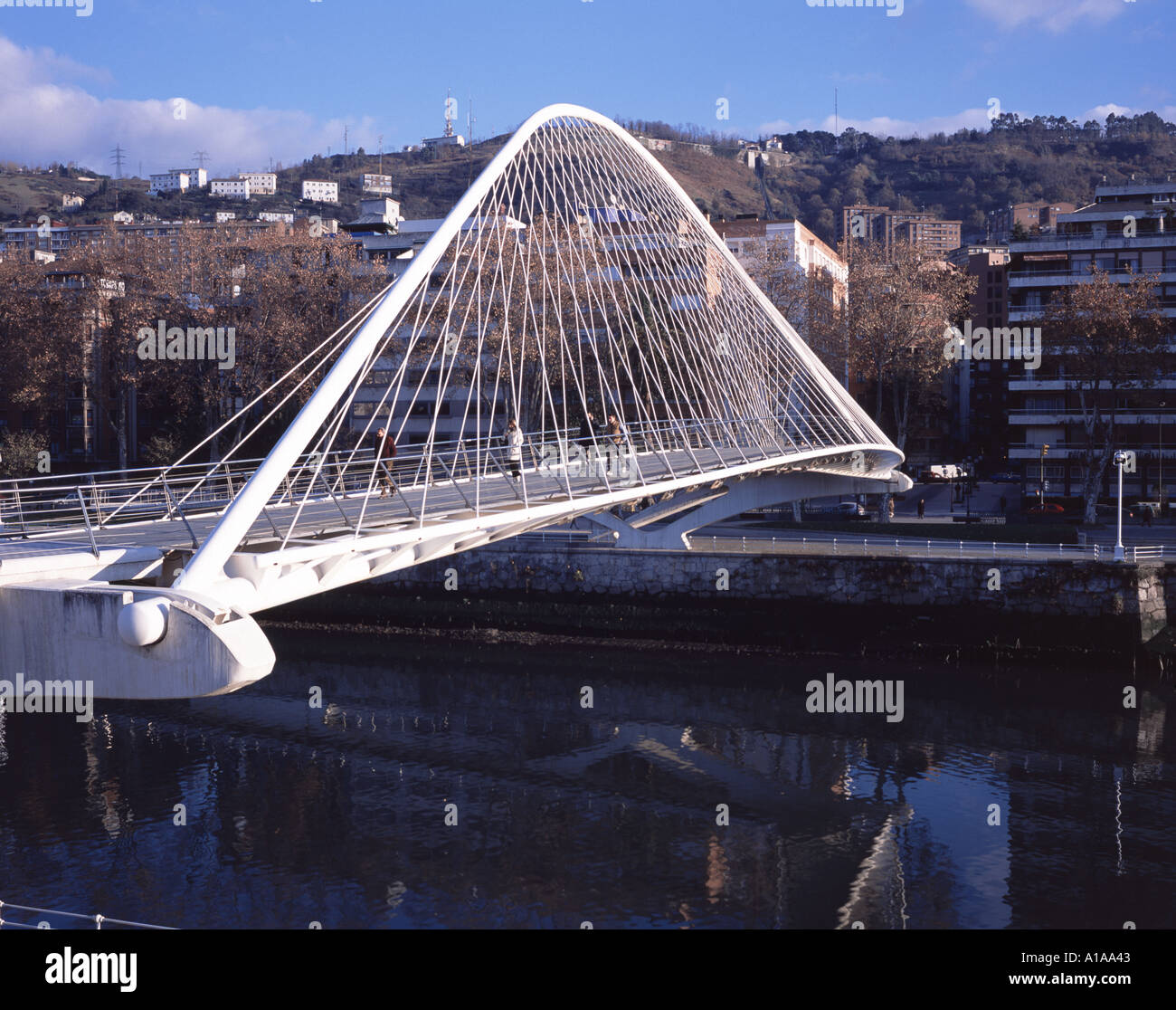 Puente Zubizuri bridge designed by Spanish architect Santiago Calatrava ...