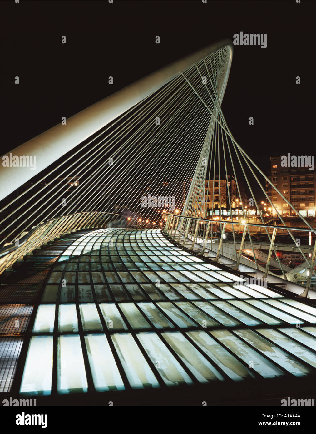Puente Zubizuri bridge designed by Spanish architect Santiago Calatrava ...