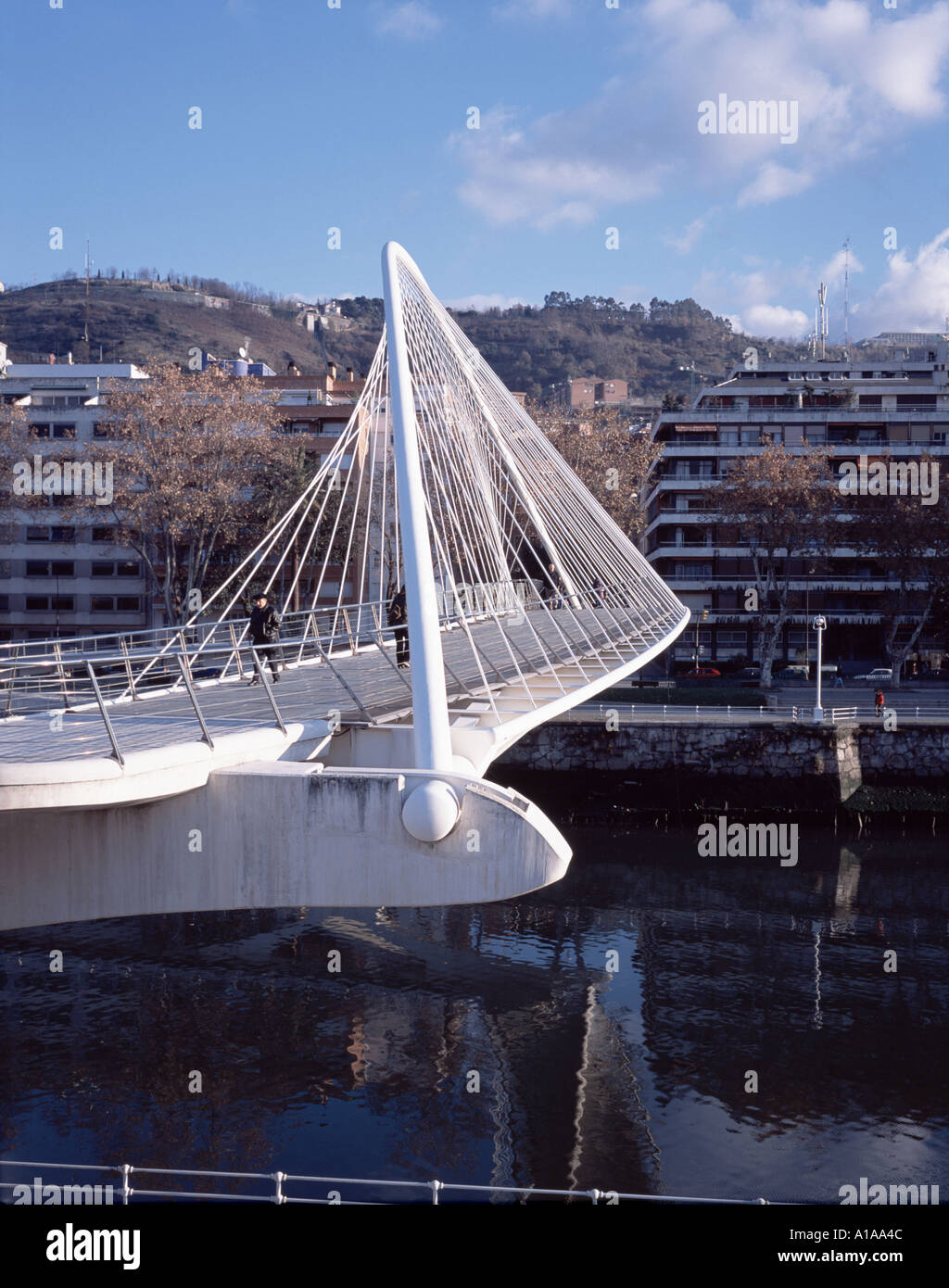Puente Zubizuri bridge designed by Spanish architect Santiago Calatrava ...