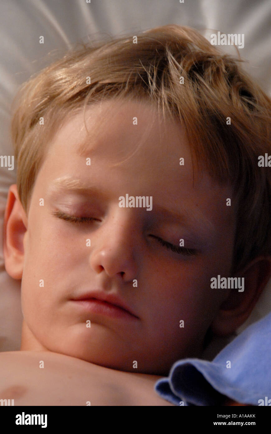 Boy young 6 years tired asleep Stock Photo - Alamy
