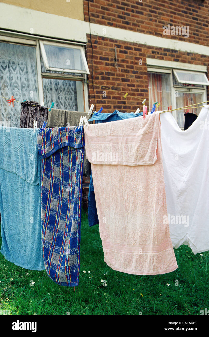 Towels on a washing line Stock Photo - Alamy