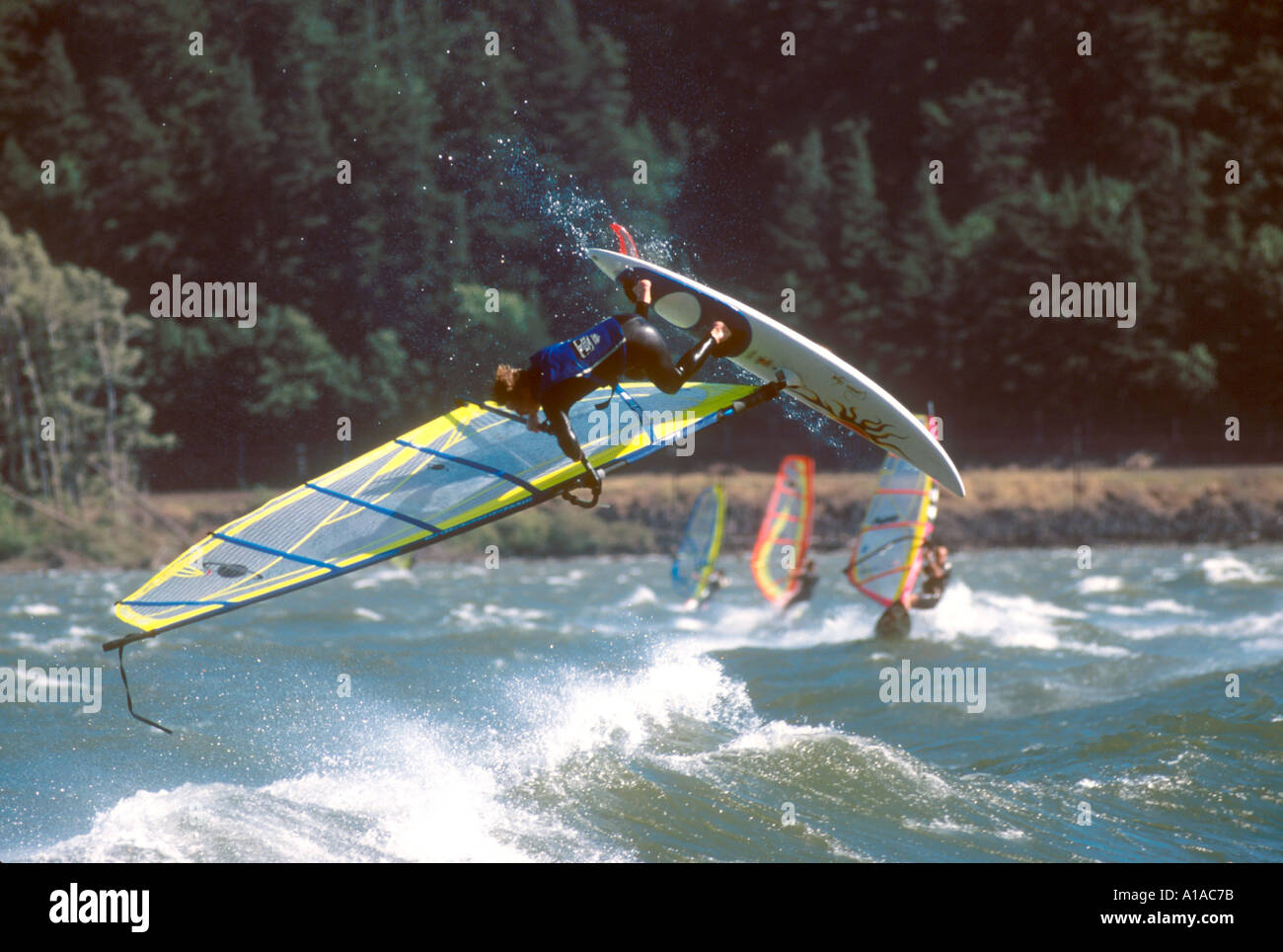 Windsurfing Wipe Out Hood river Oregon Stock Photo - Alamy