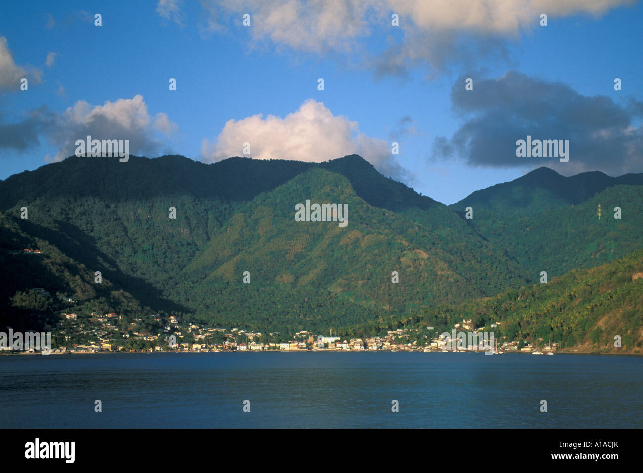 St Lucia shoreline mountains rain forest Soufriere town Stock Photo - Alamy