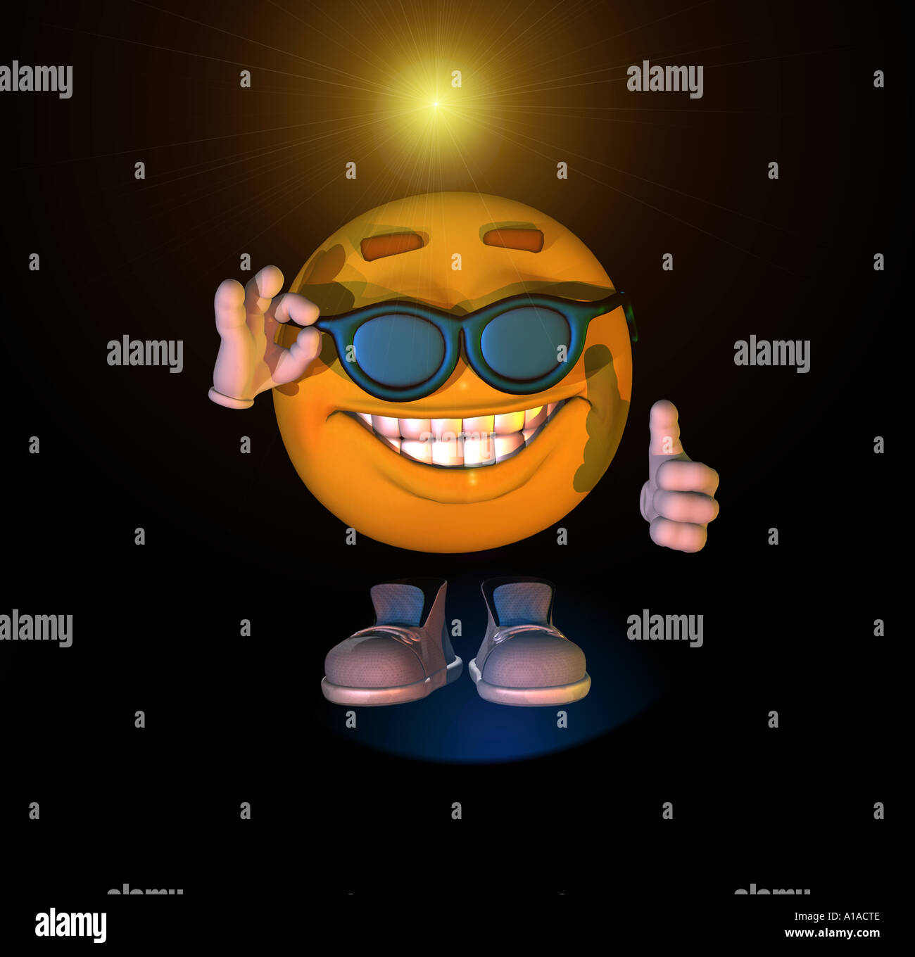 Emotive character being cool with shades and thumbs up sign Stock Photo ...
