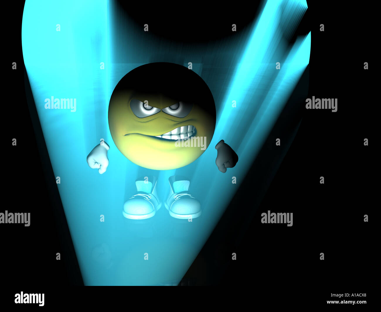 Emotive character caught in the spotlight looking angry Stock Photo - Alamy