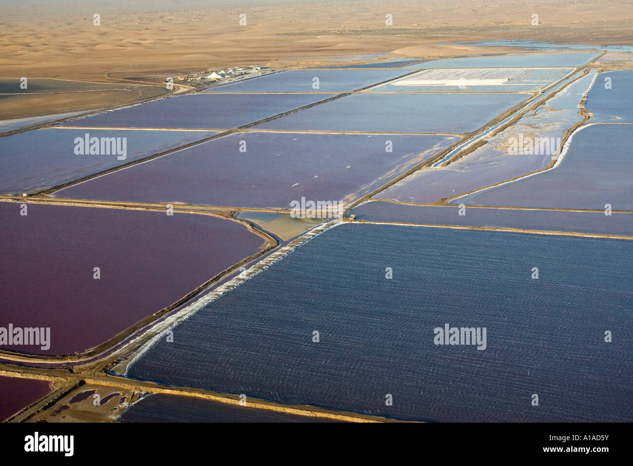 Fly over a location to produce sea salt, Namibia, Africa Stock Photo ...