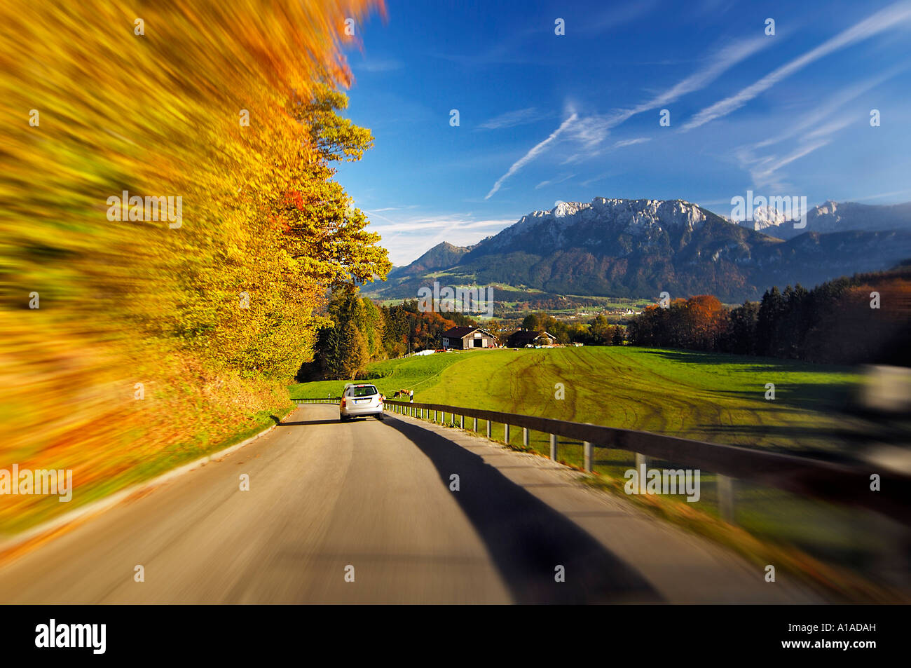 German country road in the Alps near Bayrischzell, upper Bavaria Stock ...