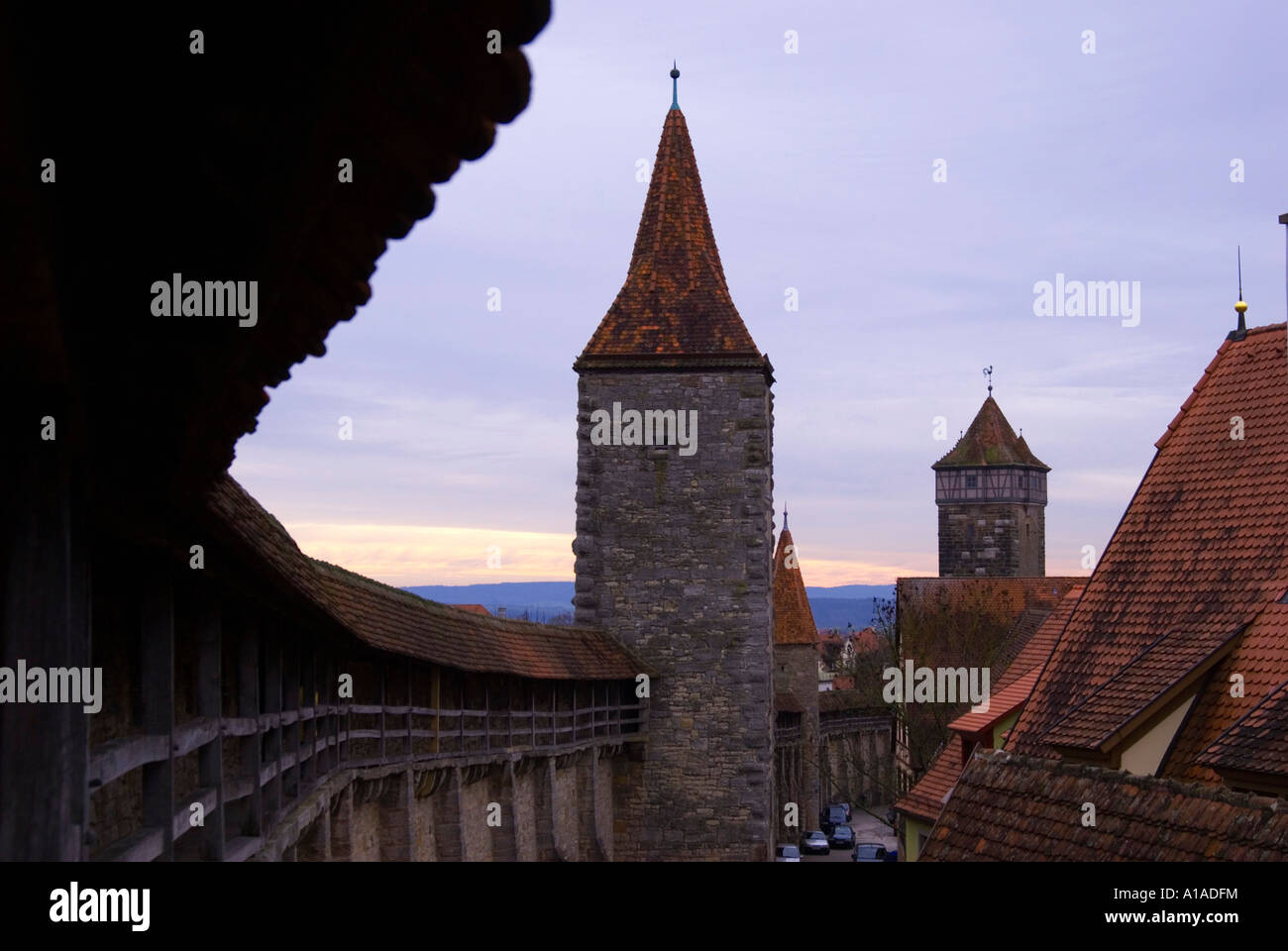 City wall with towers in Rothenburg ob der Tauber, Bavaria, Germany ...