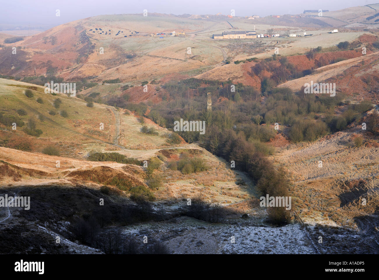 Scenic view of the Cheesden Valley looking north towards Washwheel Mill ...
