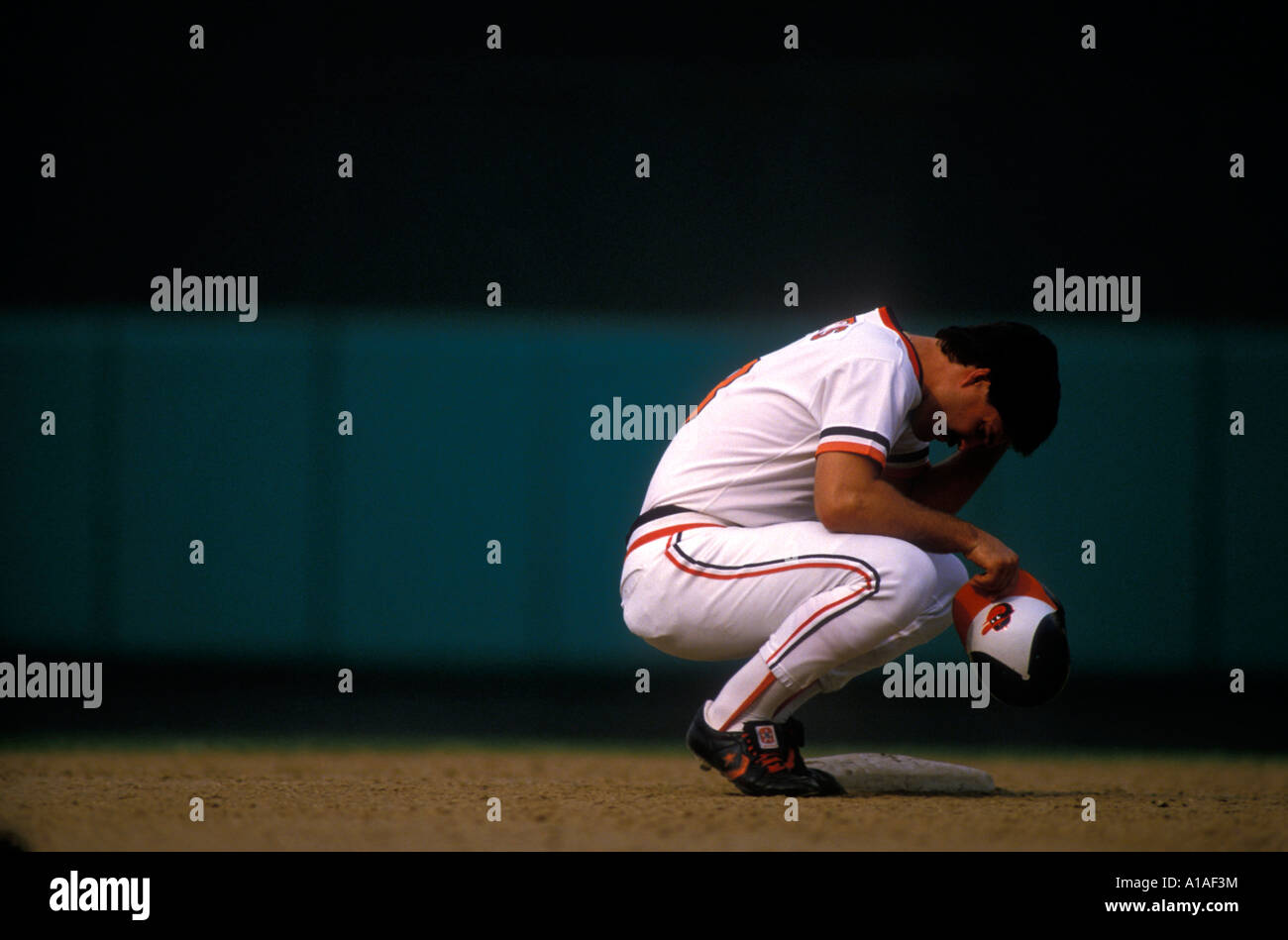 USA Maryland Baltimore Orioles baseball player holds head in ...