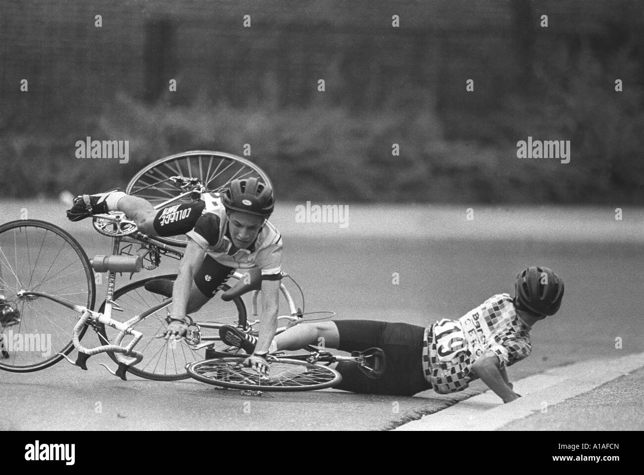 USA Maryland College Park Bicycle racers collide during criterium race ...