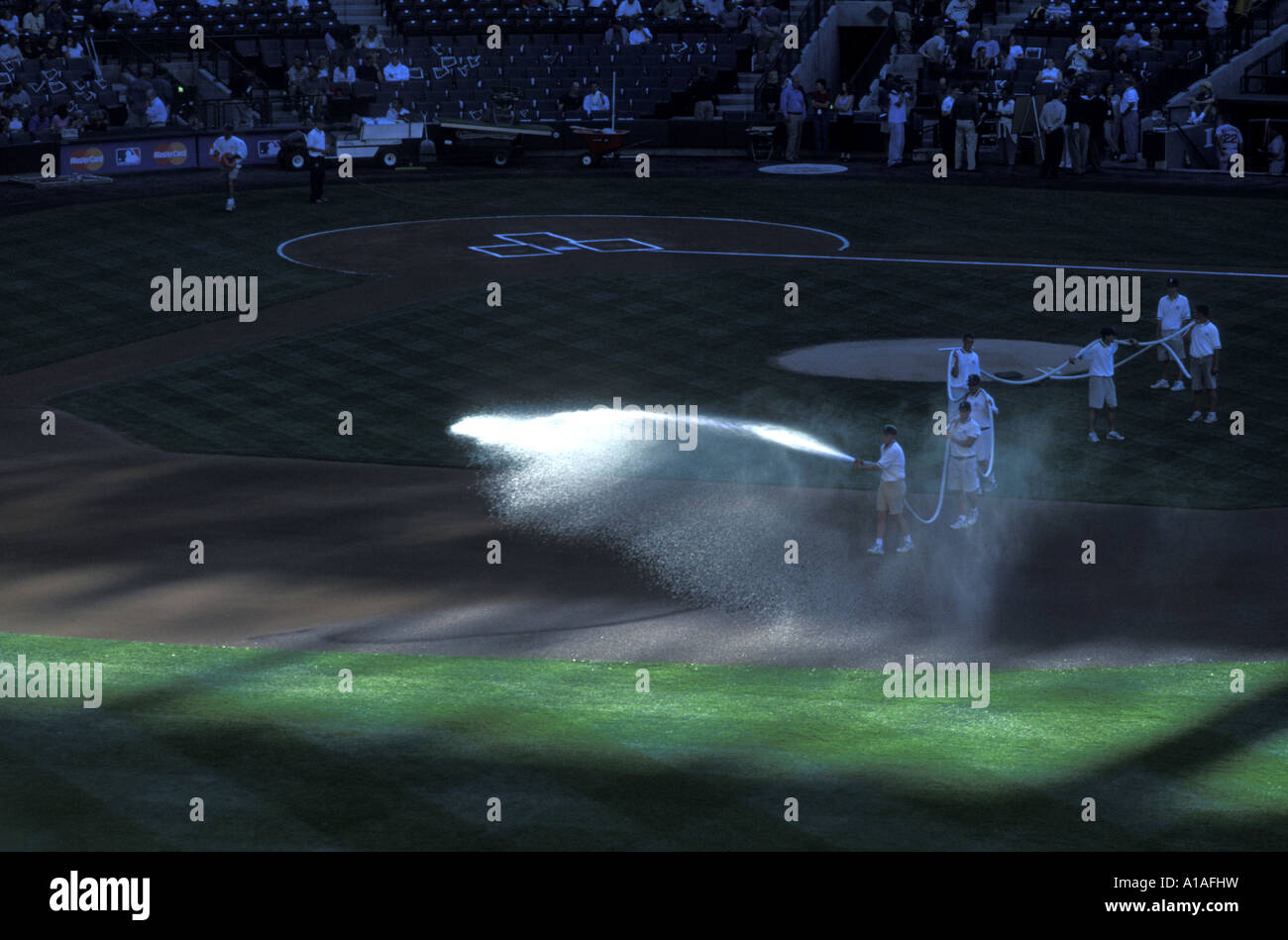 USA, Washington, Seattle Mariners grounds crew prep infield for ...