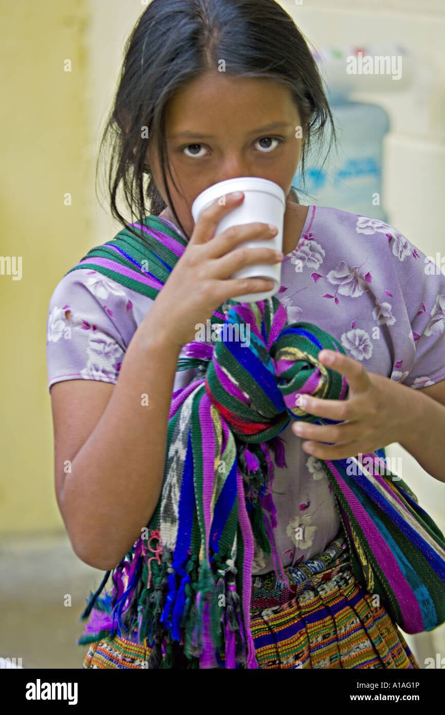 GUATEMALA SAN PEDRO LA LAGUNA Young indigenous Tzutujil Mayan girl in ...